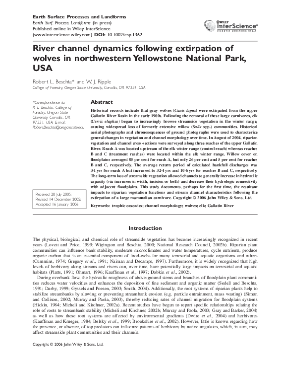 (PDF) River channel dynamics and wolves