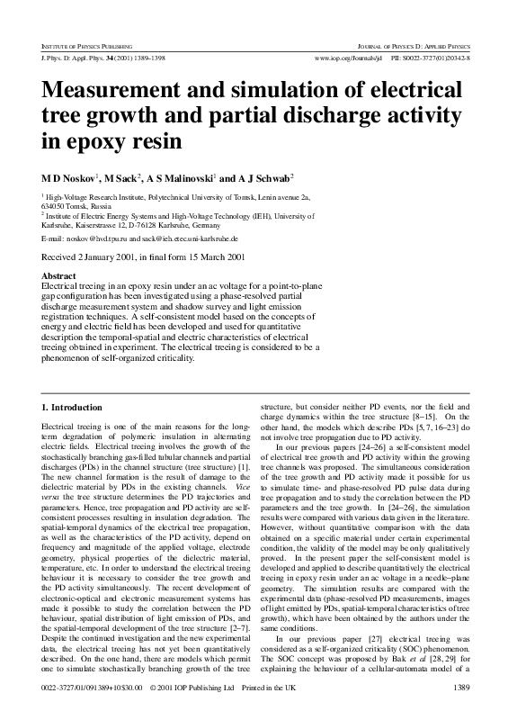 (PDF) Measurement and simulation of electrical tree growth and partial ...