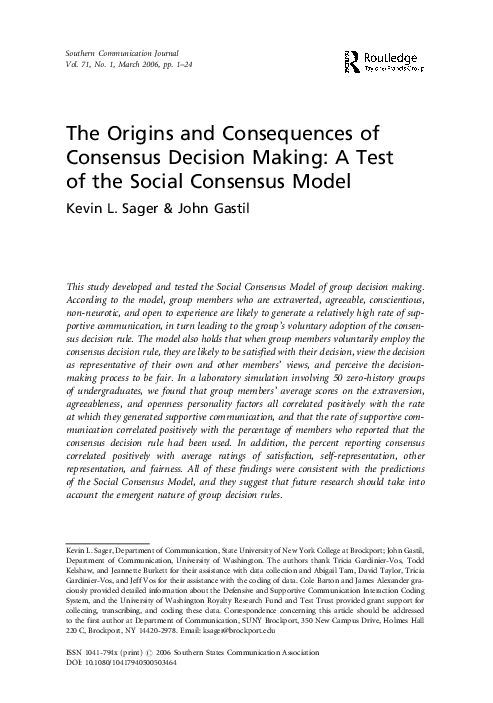 (PDF) The Origins and Consequences of Consensus Decision Making: A Test ...