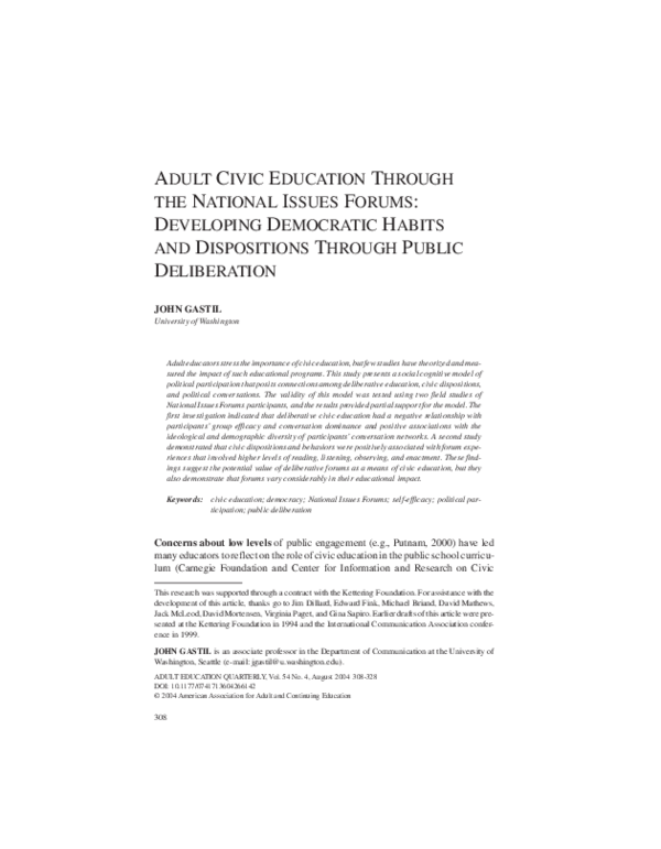 (PDF) Adult civic education through the National Issues Forums ...