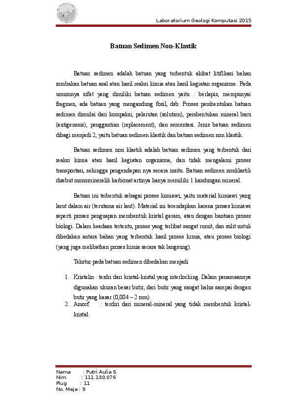 (DOC) Batuan Sedimen Non-Klastik