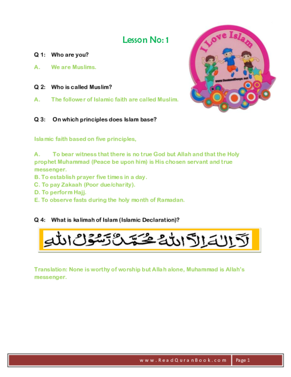(PDF) Lesson No: 1 Q 3: On which principles does Islam base? Islamic ...