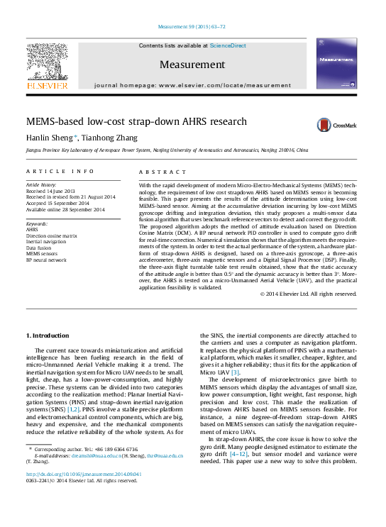 Pdf Mems Based Low Cost Strap Down Ahrs Research 