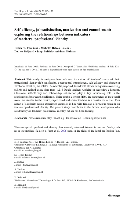 (PDF) Self-efficacy, job satisfaction, motivation and commitment ...