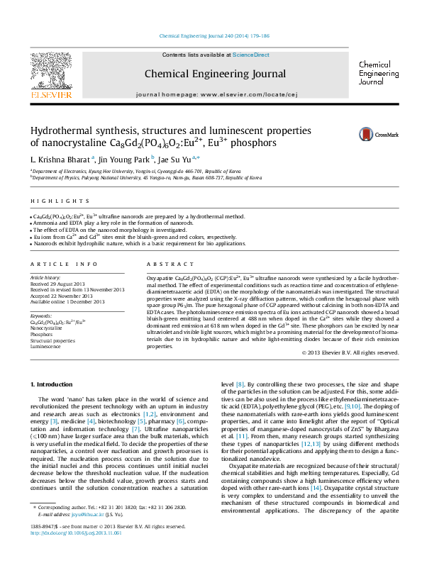 (PDF) Hydrothermal synthesis, structures and luminescent properties of nanocrystaline Ca8Gd2(PO4 ...