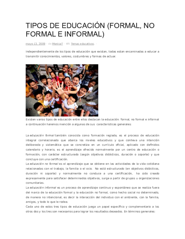 (DOC) TIPOS DE EDUCACIÓN (FORMAL, NO FORMAL E INFORMAL