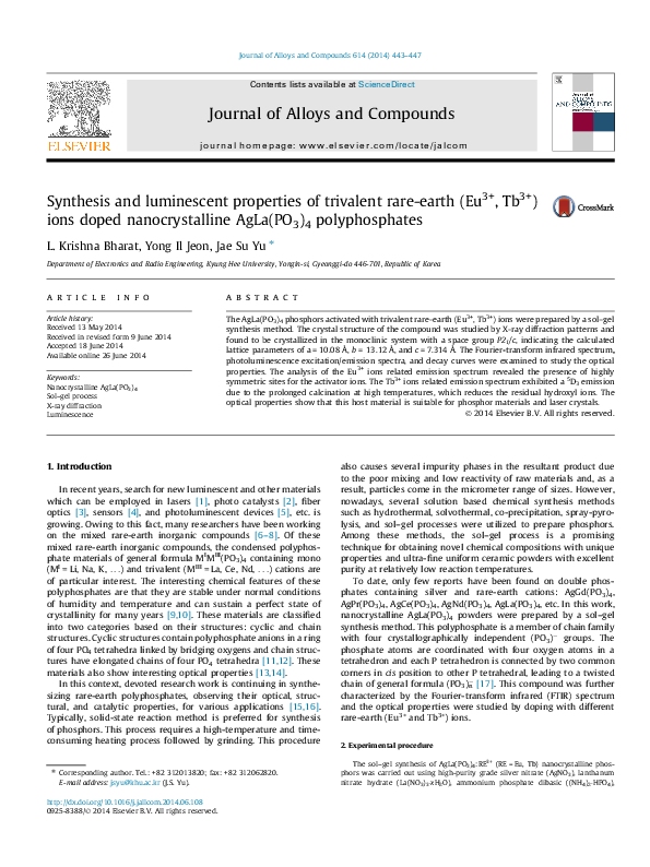 (PDF) Synthesis and luminescent properties of trivalent rare-earth (Eu3+, Tb3+) ions doped ...