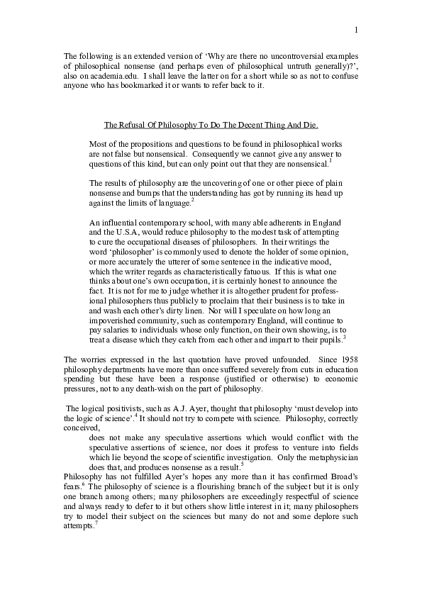 (PDF) The Refusal Of Philosophy To Do The Decent Thing And Die.