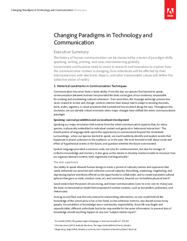 (PDF) Changing Paradigms in Technology and Communication