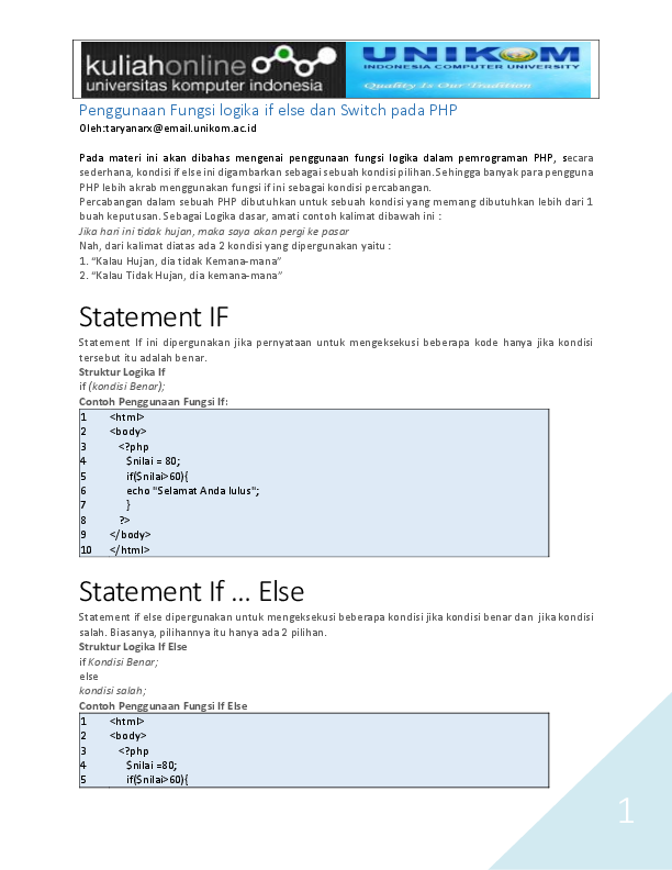 (PDF) Penggunaan Fungsi Logika if dan switch