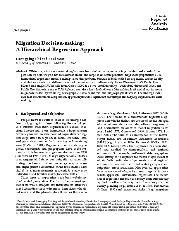 (PDF) Migration decision-making: A hierarchical regression approach
