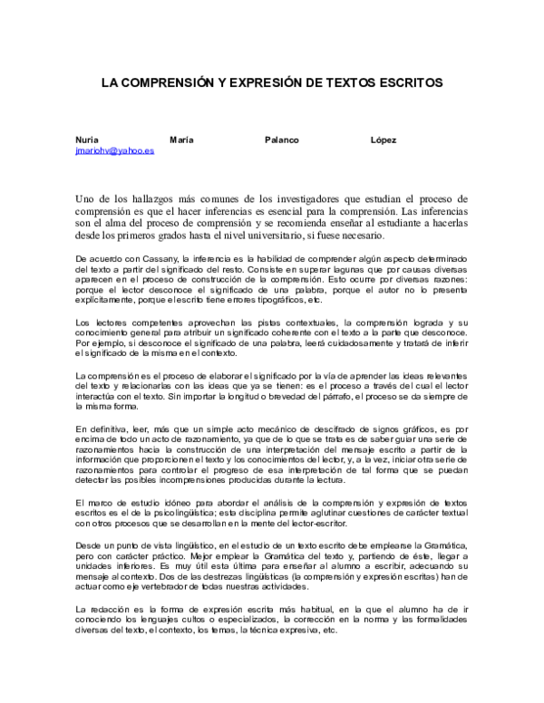 (DOC) LA COMPRENSION Y EXPRESION DE TEXTOS ESCRITOS