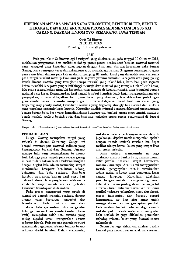 (DOC) HUBUNGAN ANTARA ANALISIS GRANULOMETRI, BENTUK BUTIR, BENTUK ...