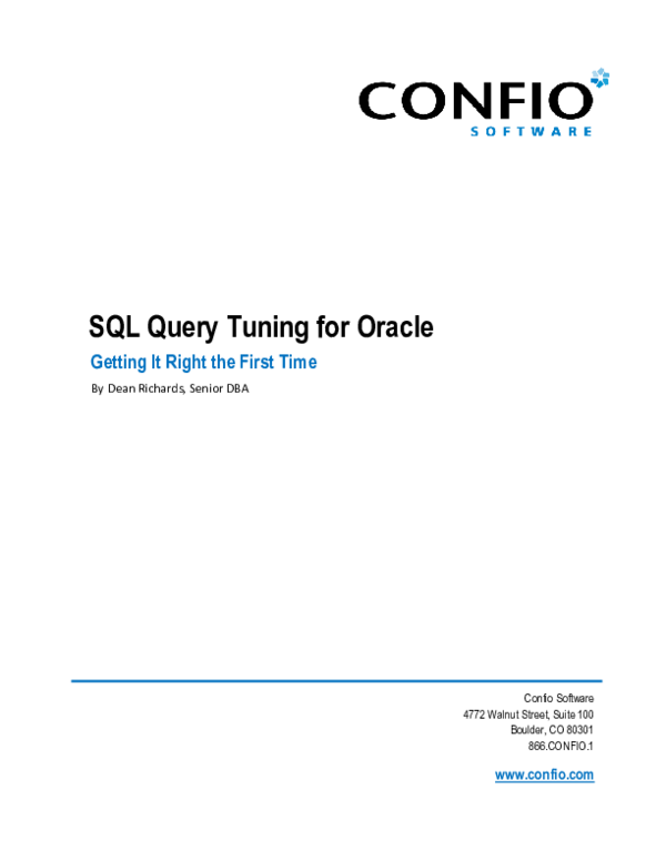 (PDF) SQL Query Tuning for Oracle Getting It Right the First Time