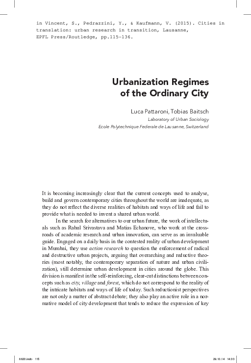 (PDF) Urbanization Regimes of the "Ordinary City"