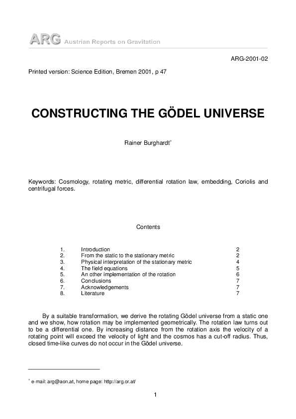 (PDF) Constructing the Gödel universe