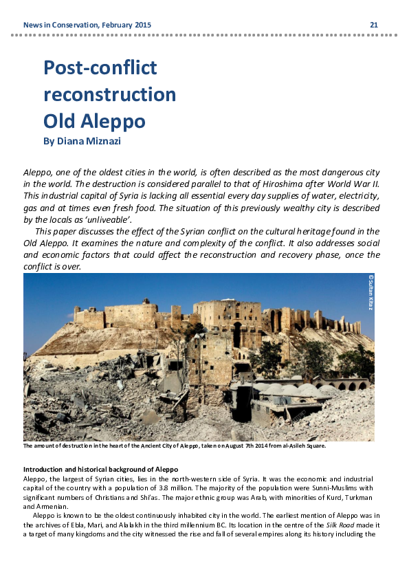 (PDF) post-conflict reconstruction of the Old City of Aleppo