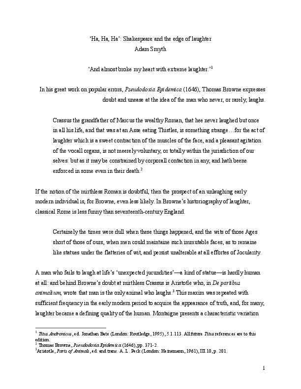 (PDF) ‘"Ha, Ha, Ha": Shakespeare and the edge of laughter' (pdf of ...