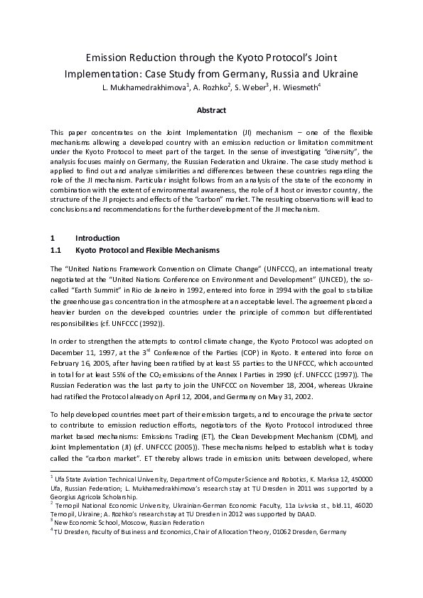 (PDF) Emission Reduction through the Kyoto Protocol's Joint Implementation
