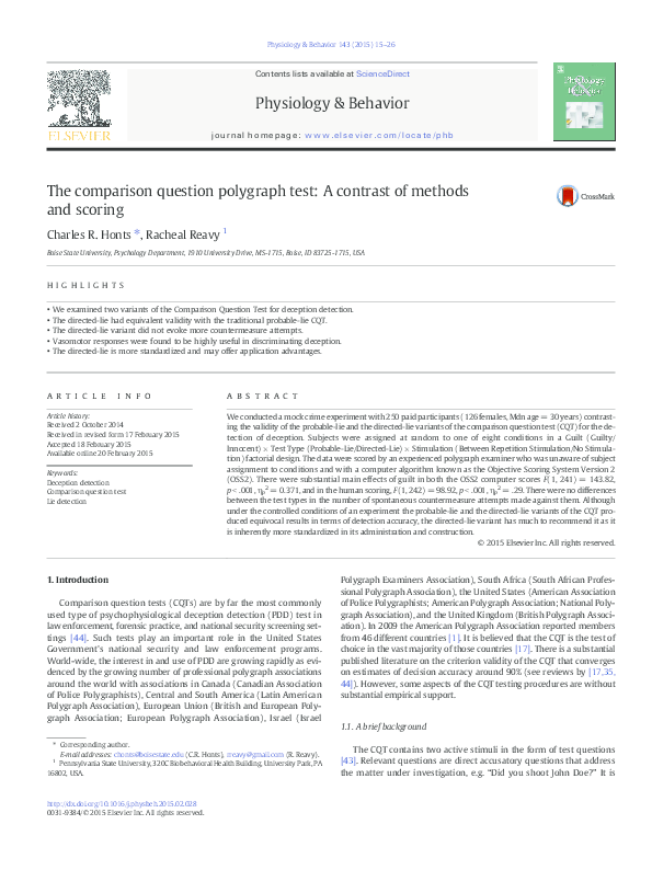 (PDF) The comparison question polygraph test: A contrast of methods and ...