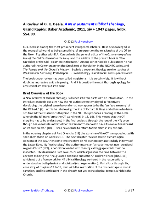 (PDF) Review of A New Testament Biblical Theology by G.K. Beale