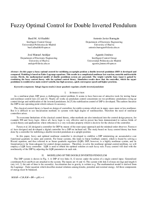 (PDF) Fuzzy Optimal Control for Double Inverted Pendulum