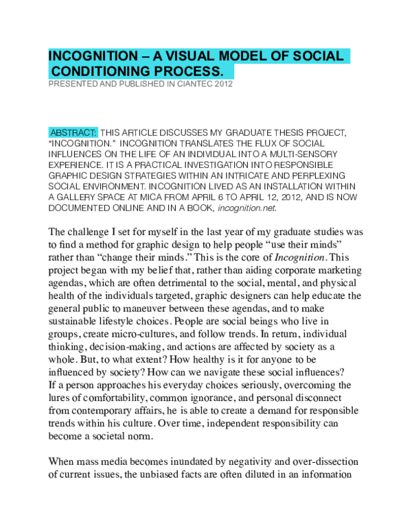 (PDF) INCOGNITION – A VISUAL MODEL OF SOCIAL CONDITIONING PROCESS