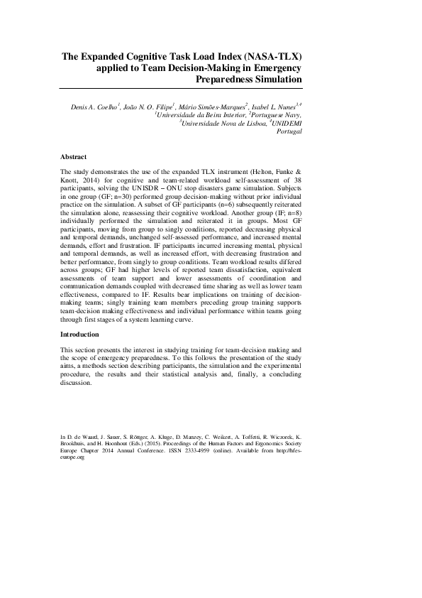 (PDF) The Expanded Cognitive Task Load Index (NASA-TLX) applied to Team Decision-Making in ...