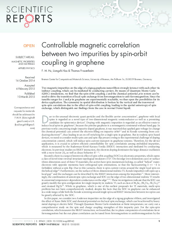 (PDF) Magnetic Correlation Control in Graphene