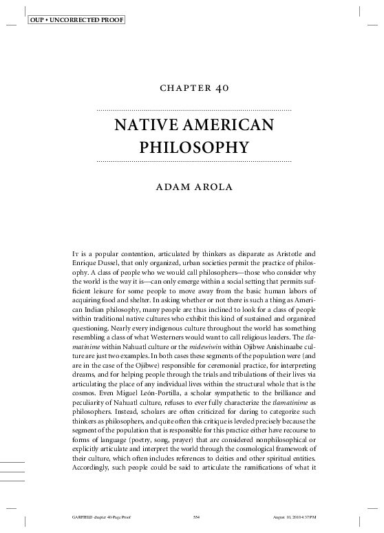 (PDF) Native American Philosophy (From Oxford Handbook of World Philosophy)