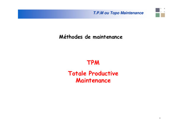 (PDF) Méthodes de maintenance TPM Totale Productive Maintenance