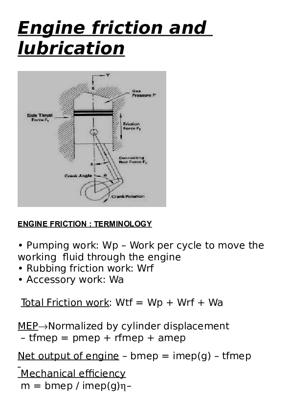 (DOC) Engine friction and lubrication ENGINE FRICTION : TERMINOLOGY