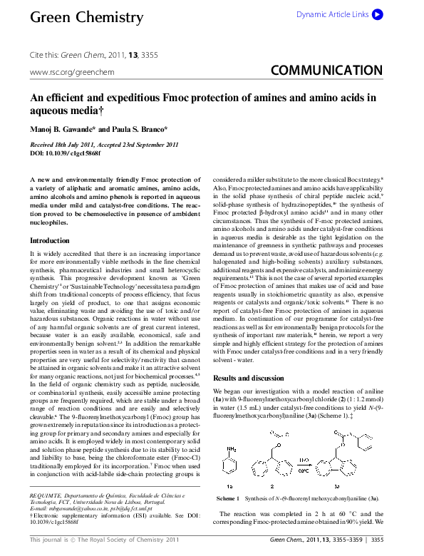 (PDF) An efficient Fmoc protection of amines and amino acids in aqueous ...