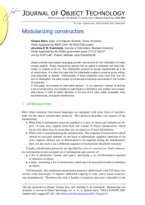 (PDF) Modularizing constructors