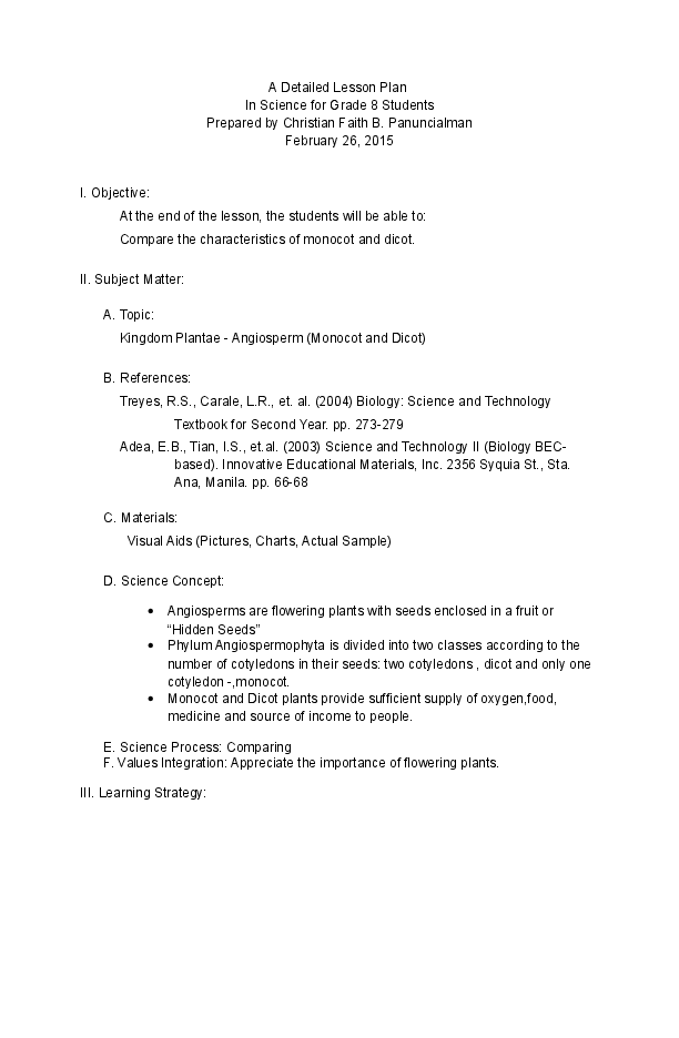 (DOC) A detailed Lesson Plan in Science
