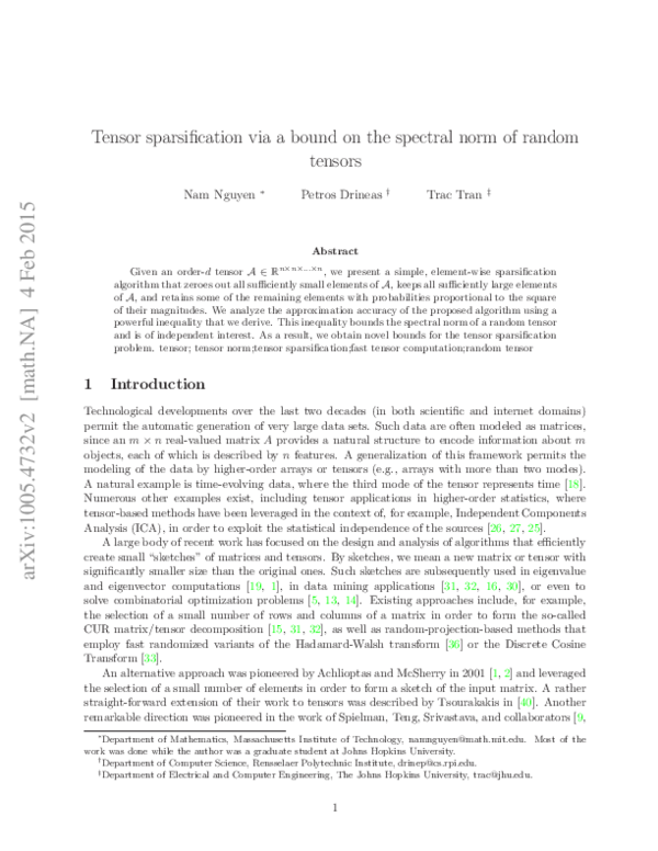(PDF) Tensor sparsification via a bound on the spectral norm of random tensors