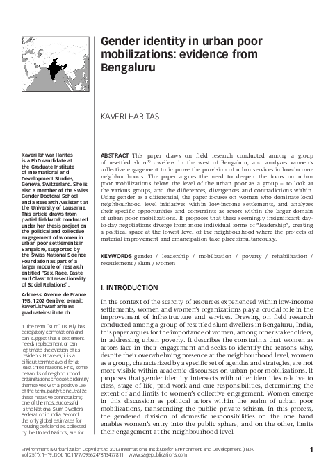(PDF) Gender identity in urban poor mobilizations: evidence from Bengaluru