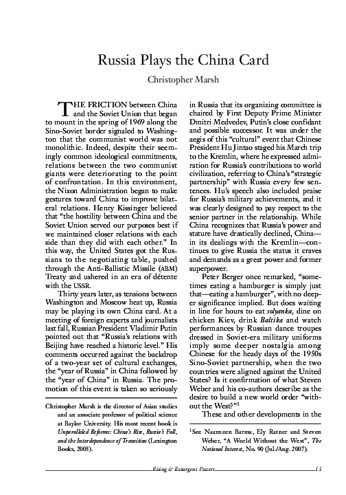 (PDF) Russia Plays the China Card