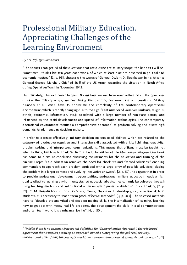 (PDF) Professional Military Education. Appreciating Challenges of the ...