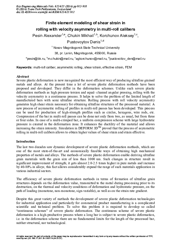 (PDF) Finite element modeling of shear strain in rolling with velocity ...