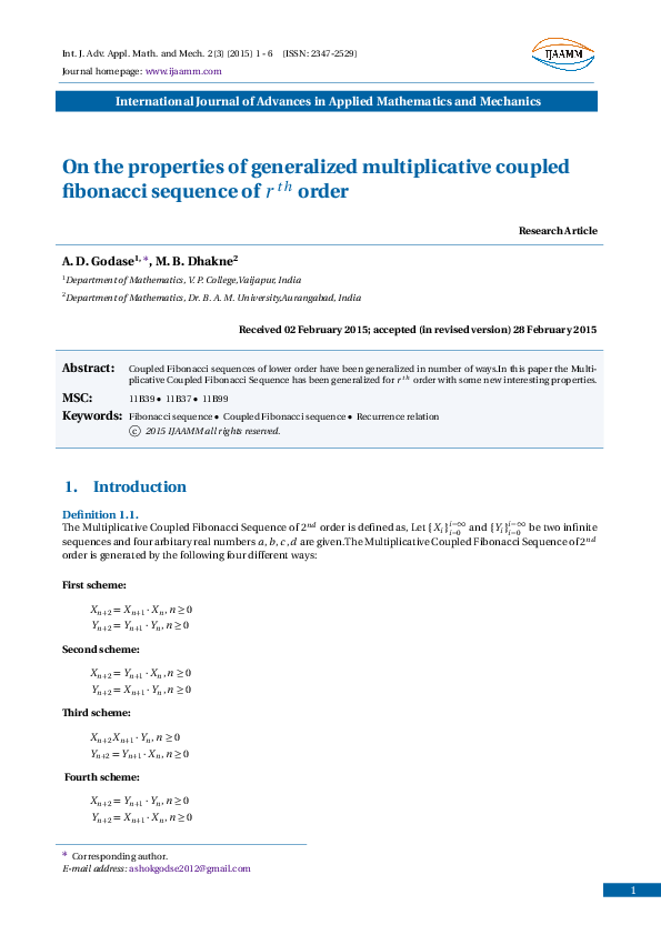 Pdf On The Properties Of Generalized Multiplicative Coupled Fibonacci