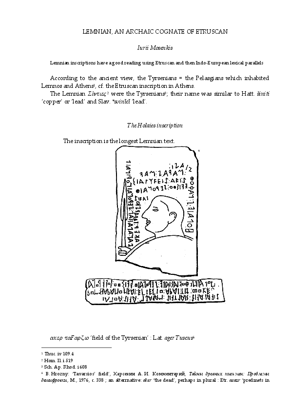(PDF) LEMNIAN, AN ARCHAIC COGNATE OF ETRUSCAN