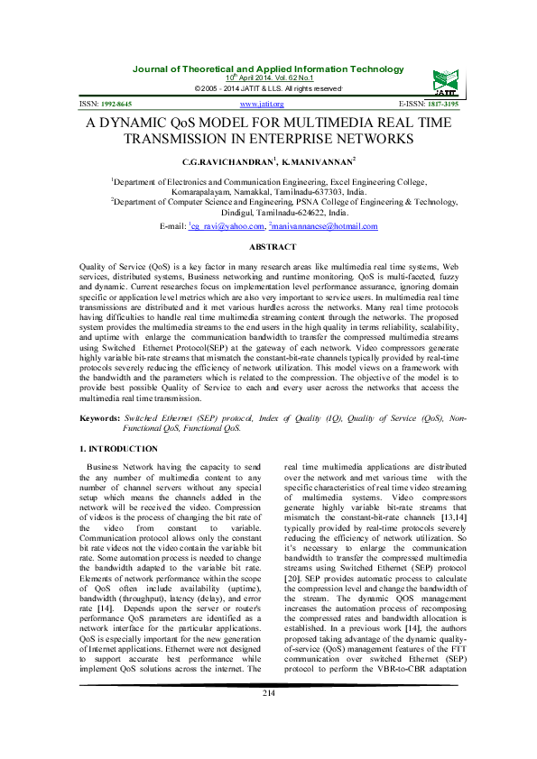 (PDF) A DYNAMIC QoS MODEL FOR MULTIMEDIA REAL TIME TRANSMISSION IN ENTERPRISE NETWORKS