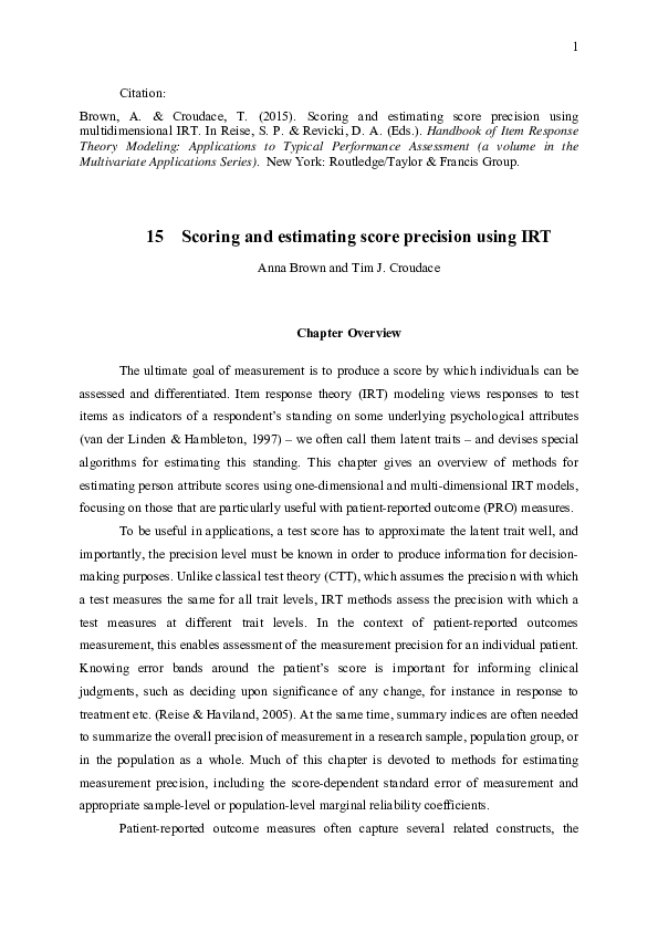 Scoring and estimating score precision using multidimensional IRT