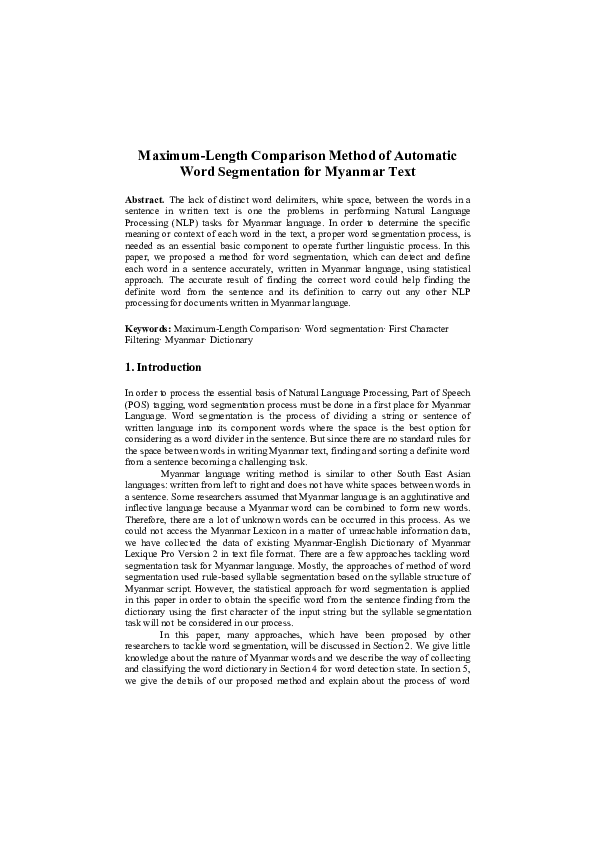 Pdf Maximum Length Comparison Method Of Automatic Word Segmentation