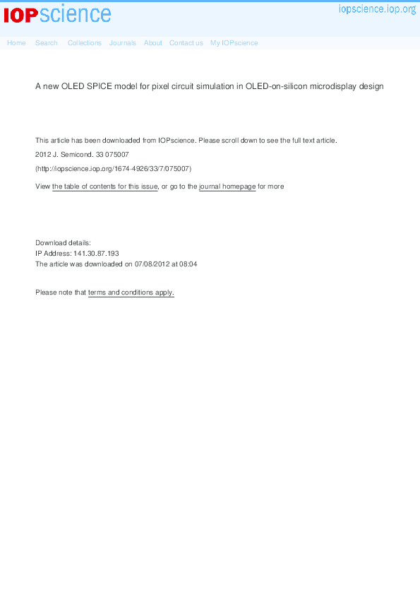 (PDF) A new OLED SPICE model for pixel circuit simulation in OLED-on-silicon microdisplay design