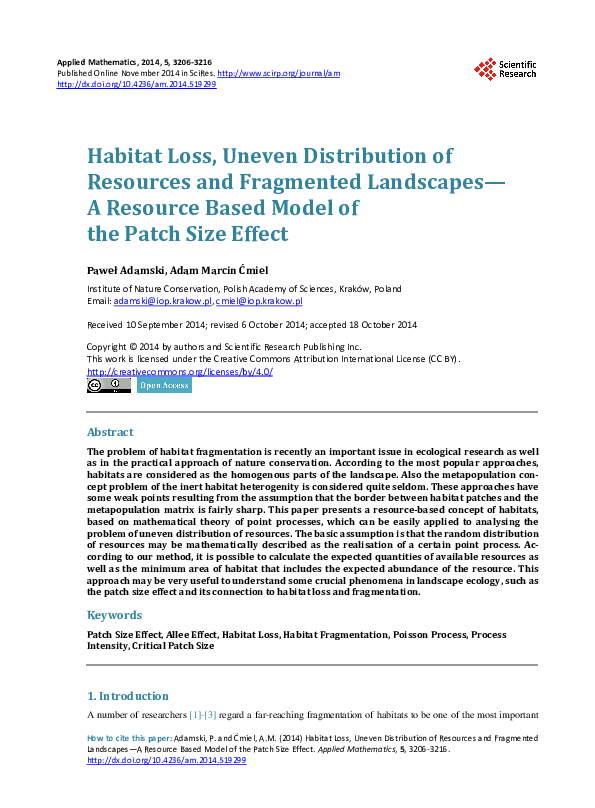 Habitat Loss, Uneven Distribution of Resources and Fragmented ...