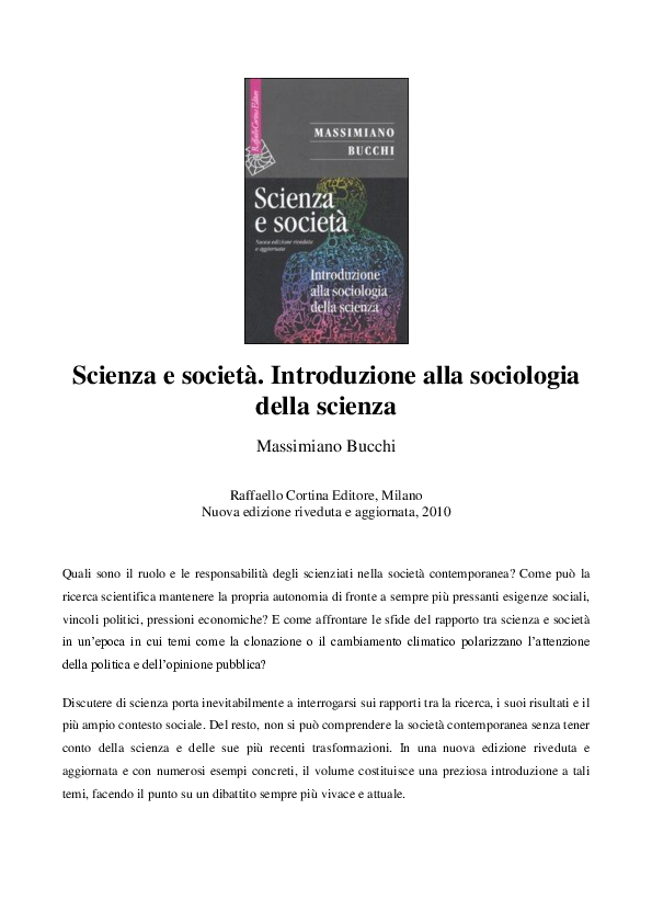 (PDF) Scienza e società. Introduzione alla sociologia della scienza ...