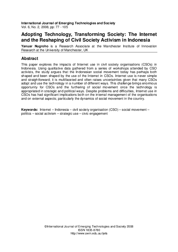 (PDF) Adopting technology, transforming society: The Internet and the ...