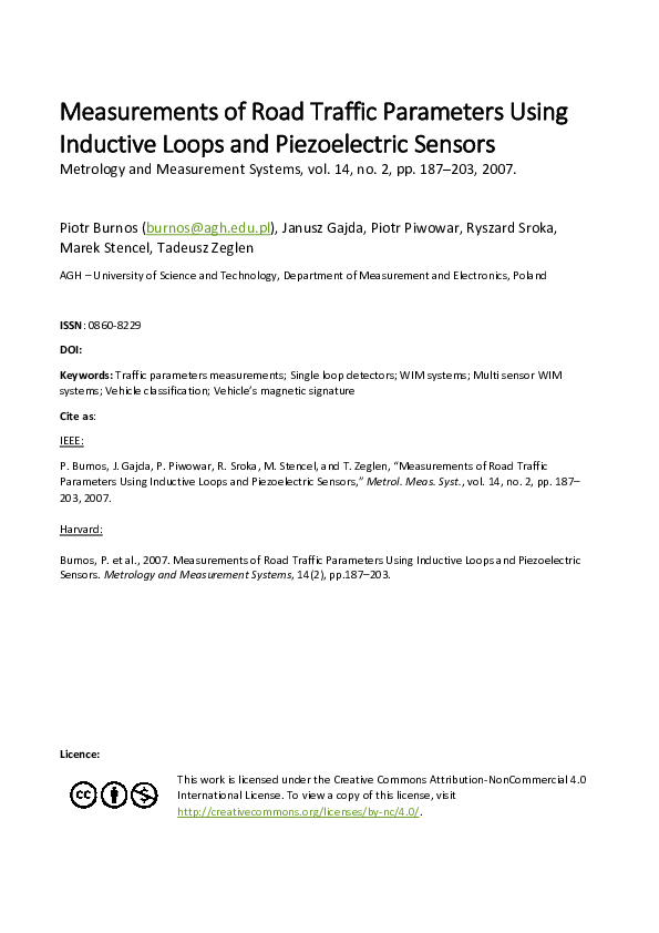 Pdf Measurements Of Road Traffic Parameters Using Inductive Loops And Piezoelectric Sensors